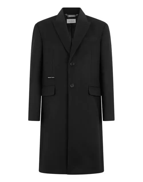 Philipp Plein Two-button Wool Overcoat With Baroque Skull Embellishment