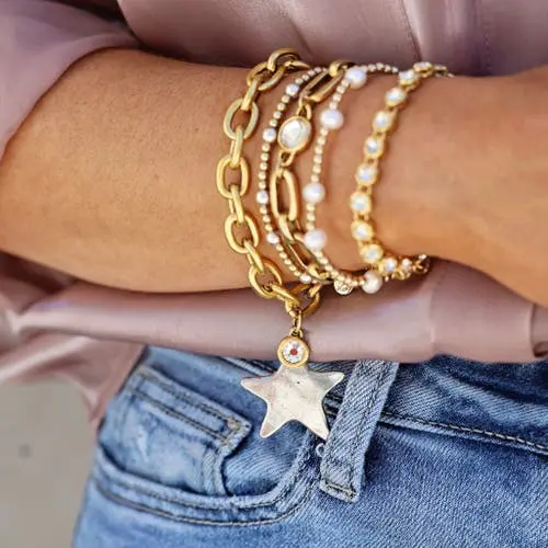 BOWOOD LANE Prescott Two-tone Star Charm Bracelet With Cubic Zirconia