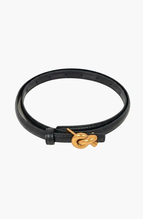 MODENAIRE Knot Buckle Leather Belt - Black
