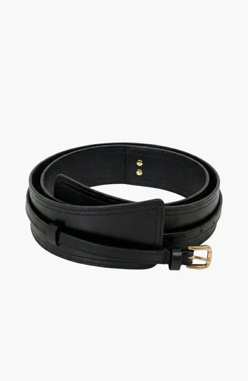 MODENAIRE Wide Leather Waist Belt With Layered Strap And Gold Tone Buckle - Black