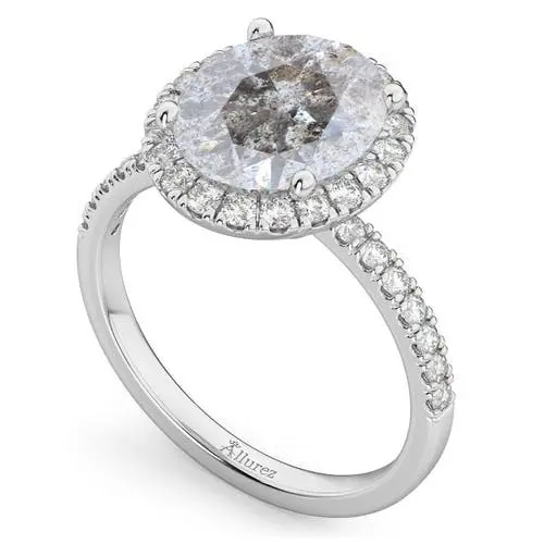 ALLUREZ 14k White Gold Oval Salt & Pepper Diamond And Diamond Engagement Ring