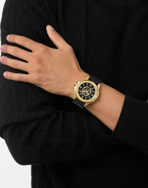 Philipp Plein Chronograph Watch With Silicone Strap - Black/lightgold