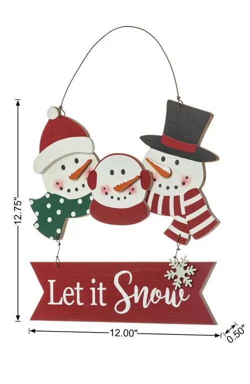 GLITZHOME Wooden Christmas Snowman Family Wall Decor