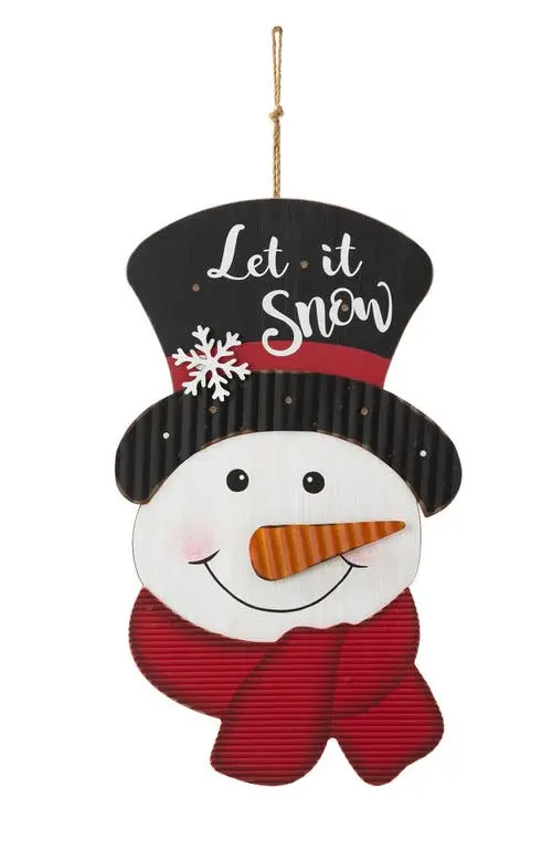 GLITZHOME 19"h Lighted 3d Wooden Metal Snowman Wall Decor
