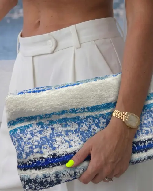 C. GRASSI Deadstock Series Bouclé Clutch - Blue/white/and Black