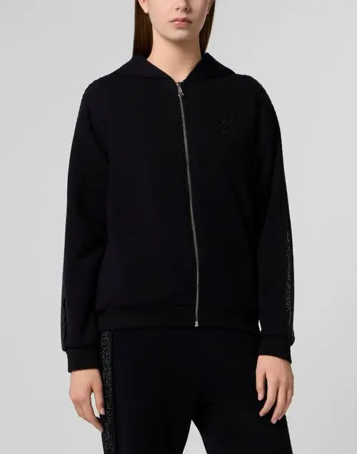 Philipp Plein Zip-up Hoodie With Rhinestone Embellishments - Black