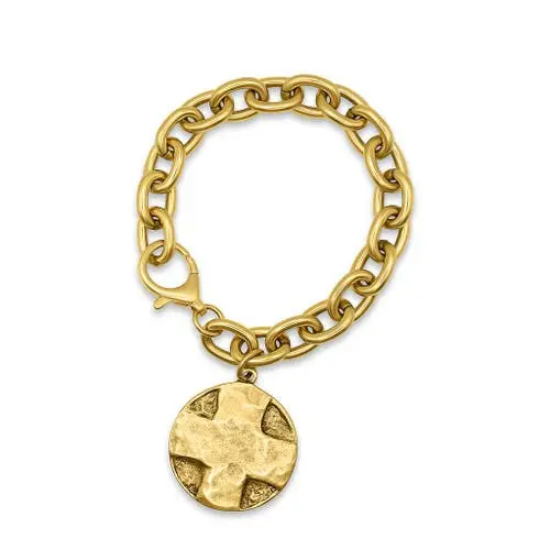 BOWOOD LANE Plated Oval Link Chain Bracelet With Cross Medallion