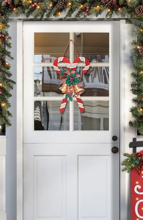 GLITZHOME 20"h Wooden Christmas Candy Cane Wall Decor