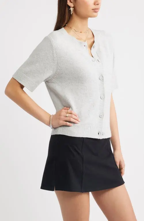 Bp. Short Sleeve Crewneck Cardigan - Grey Soft Heather