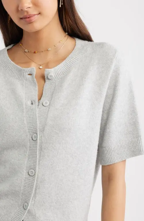 Bp. Short Sleeve Crewneck Cardigan - Grey Soft Heather