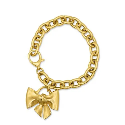 BOWOOD LANE 12k Plated Oval Link Chain Bow Charm Bracelet