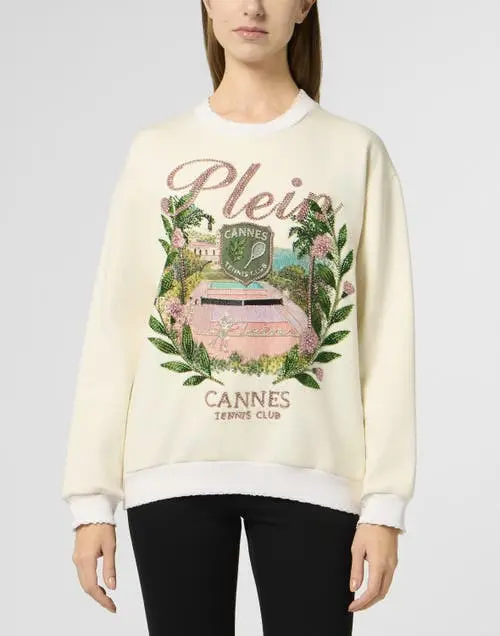 Philipp Plein Embellished Fleece Sweatshirt - Offwhite