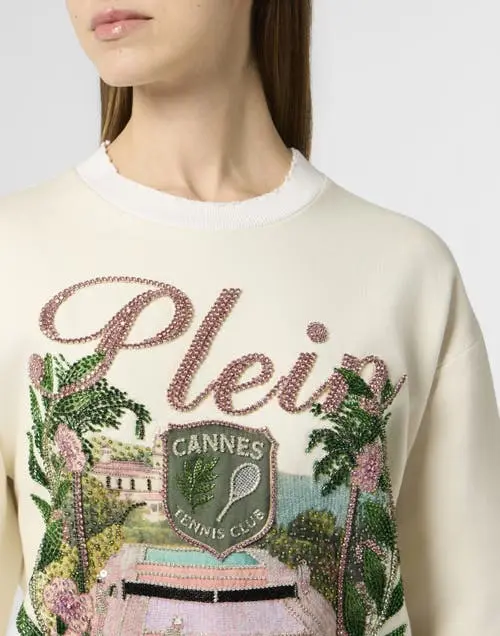 Philipp Plein Embellished Fleece Sweatshirt - Offwhite