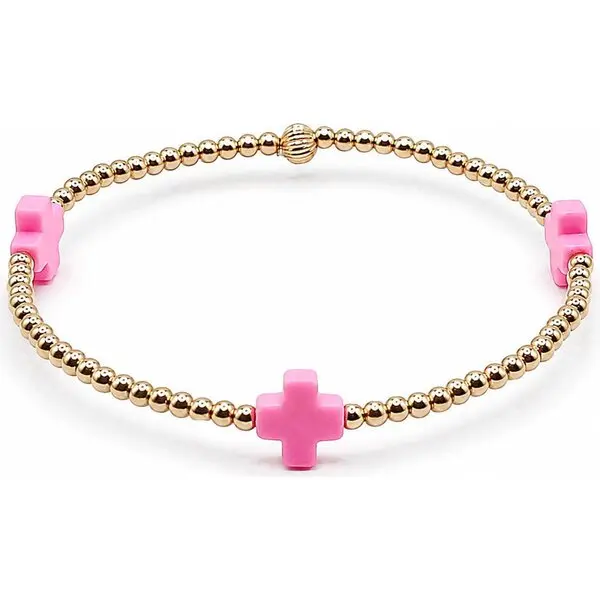 BOWOOD LANE Halo Cross Bracelet With 14k Gold-filled Beads - Pink
