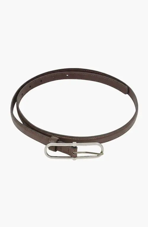 MODENAIRE Minimalist Oval Buckle Leather Belt - Brown