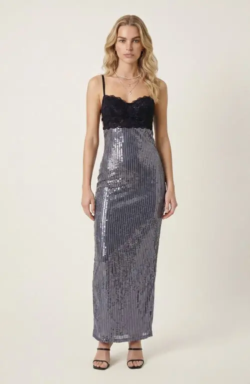 MODENAIRE Sequin Lace Bustier Maxi Dress