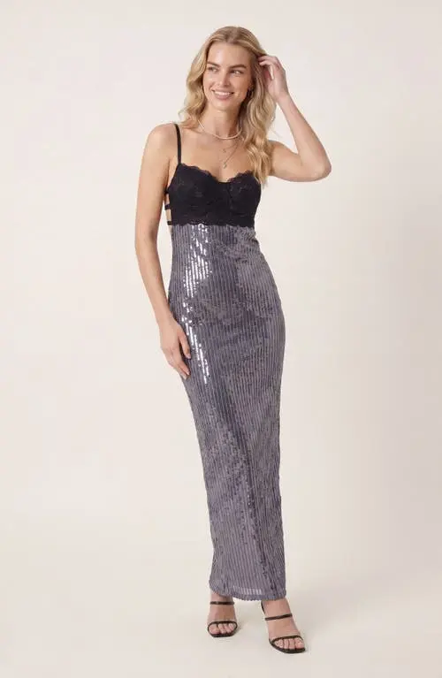 MODENAIRE Sequin Lace Bustier Maxi Dress