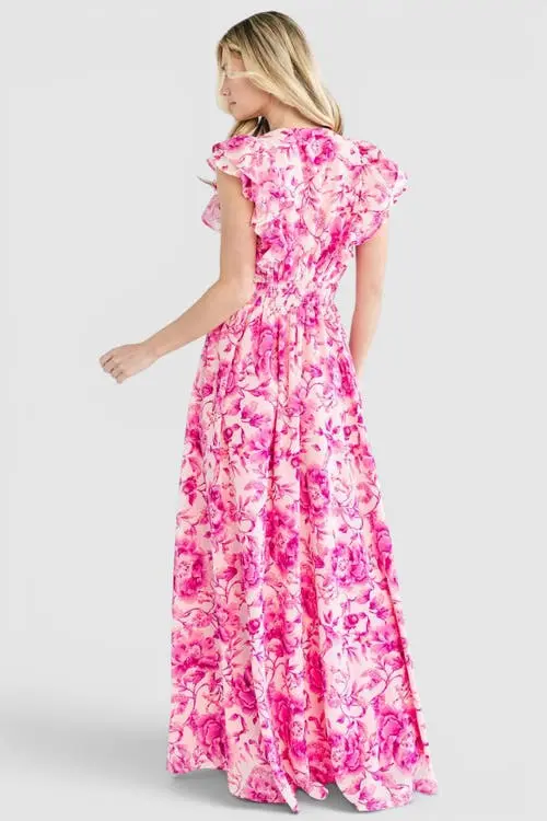 BALTIC BØRN Margie Maxi Dress With Floral Print And Flutter Sleeves