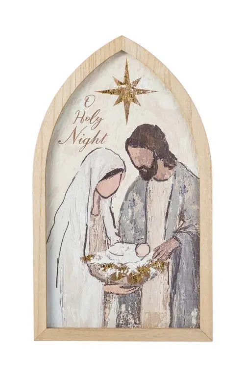 GLITZHOME Wooden Foil Nativity Scene Wall Decor
