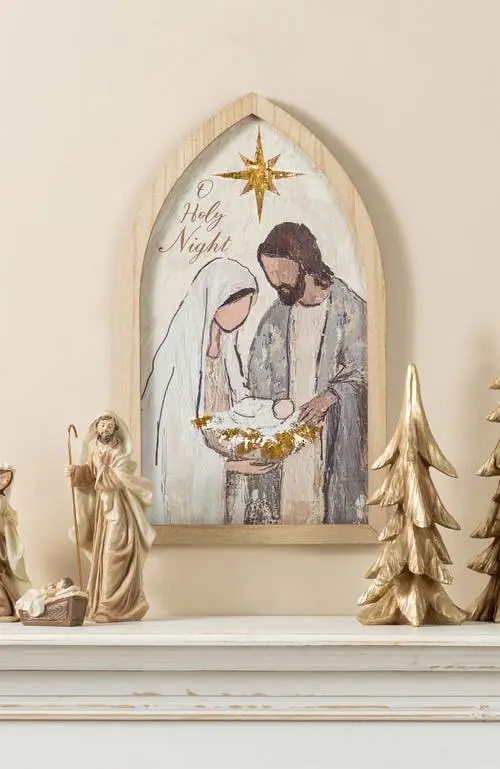 GLITZHOME Wooden Foil Nativity Scene Wall Decor