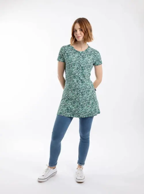 WEIRD FISH Printed Jersey Slub Tunic Top - Deep Teal