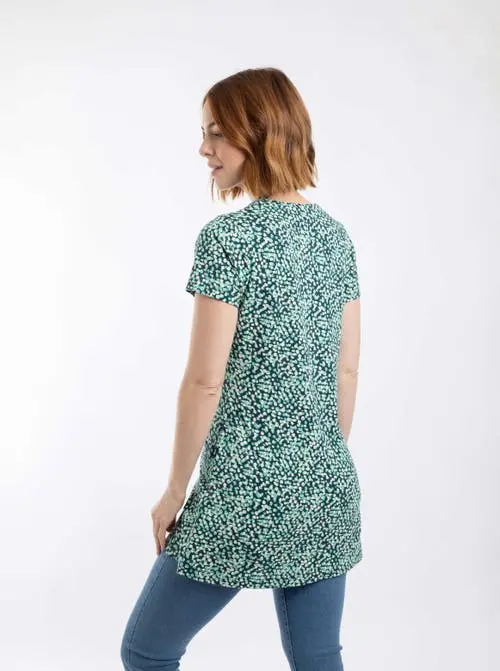 WEIRD FISH Printed Jersey Slub Tunic Top - Deep Teal
