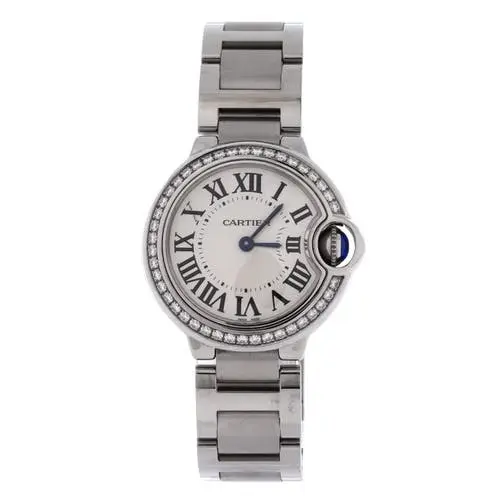 CARTIER Ballon Bleu De Quartz Watch Stainless Steel With Diamond Bezel 28 - Metallic Silver
