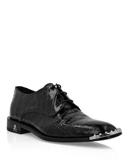 Philipp Plein Crocodile-effect Leather Lace-up Derby Shoes With Skull Detail