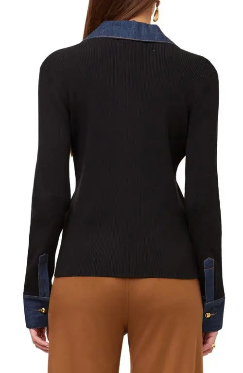 Fifteen Twenty Ribbed Cardigan With Denim Trim