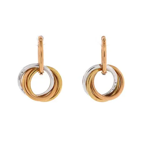 CARTIER Trinity Hoop Dangle Earrings 18k Tricolor Gold With Diamonds