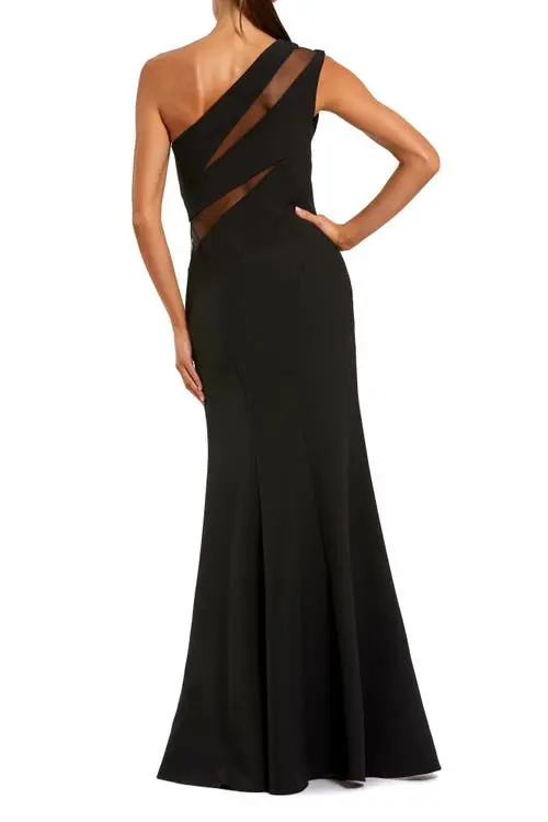 Mac Duggal One Shoulder Illusion Cutout Gown