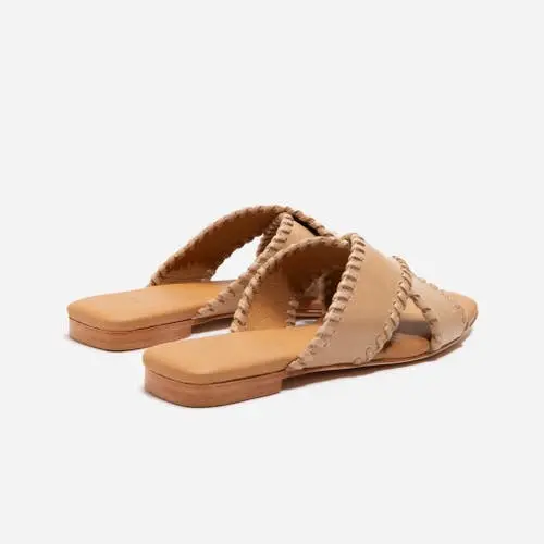 Nisolo Catalina Whipstitch Slide Sandals - Almond