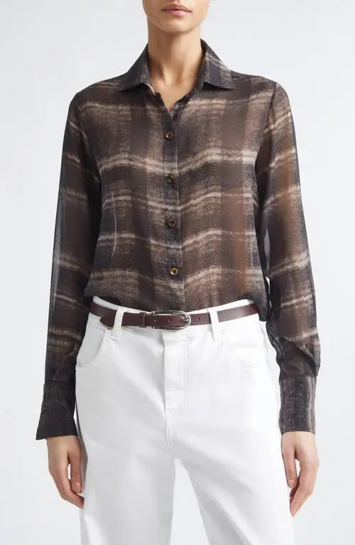 Eleventy Plaid Silk Button-up Shirt - 05 Brown