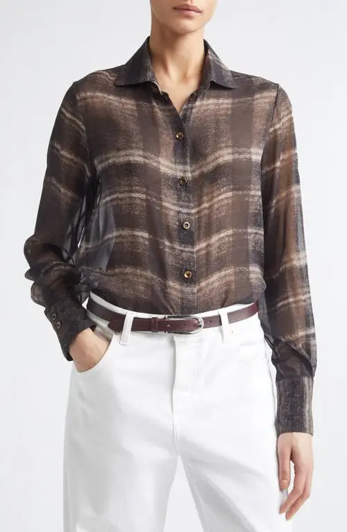 Eleventy Plaid Silk Button-up Shirt - 05 Brown