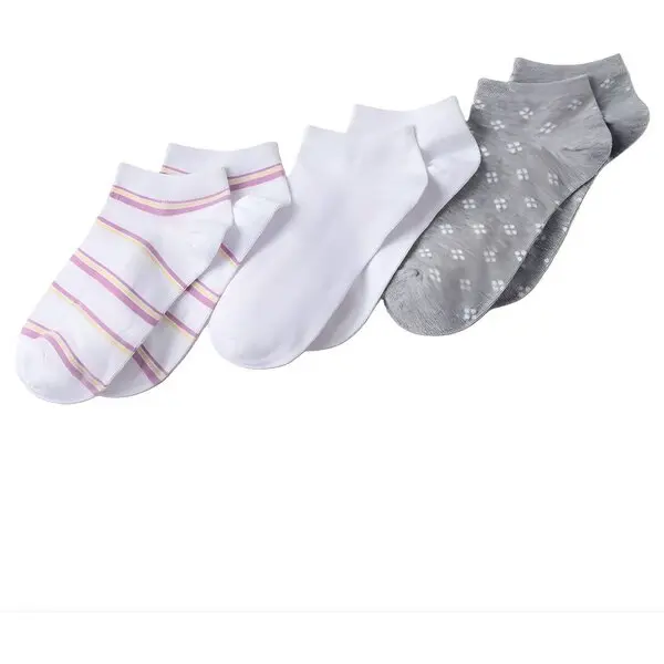 LANDS' END 3-pack Low Cut Socks With Supima® Cotton And Lycra - Lilac-white-gray