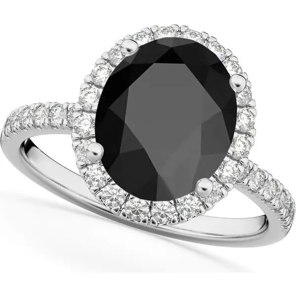 ALLUREZ Oval Cut Black Onyx And Diamond Engagement Ring In 14k White Gold - 2.91ct/white Gold