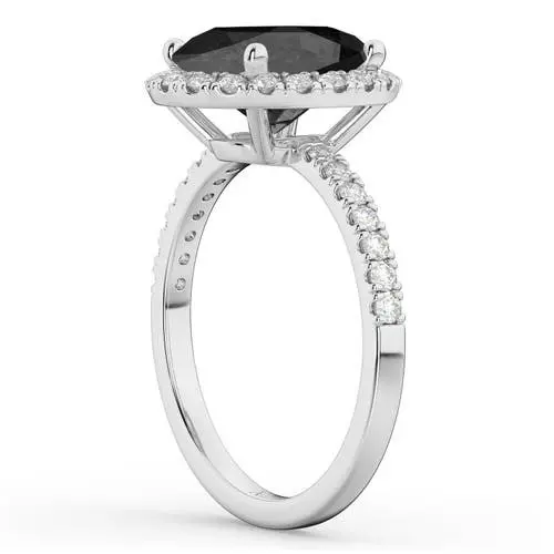 ALLUREZ Oval Cut Black Onyx And Diamond Engagement Ring In 14k White Gold
