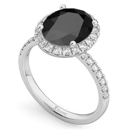 ALLUREZ Oval Cut Black Onyx And Diamond Engagement Ring In 14k White Gold
