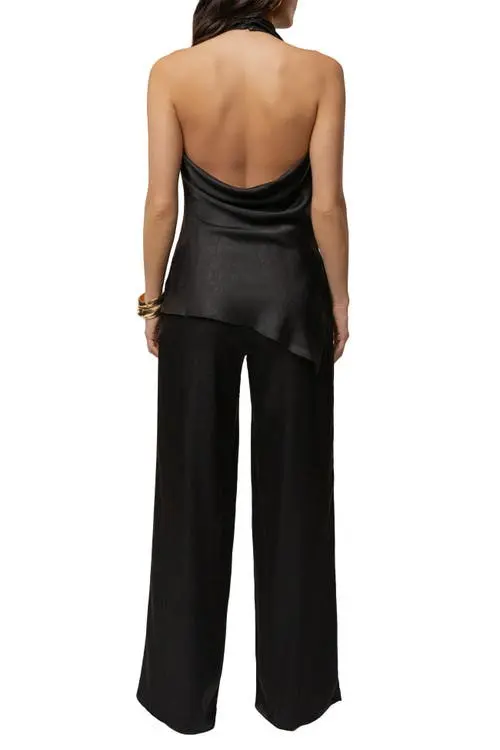 JLUXLABEL Draped Satin Halter Top And High-waisted Trouser Set