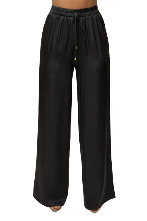 JLUXLABEL Draped Satin Halter Top And High-waisted Trouser Set