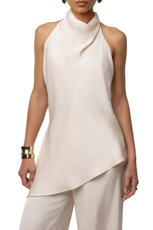 JLUXLABEL Draped Satin Halter Top And High-waisted Trouser Set - Cream