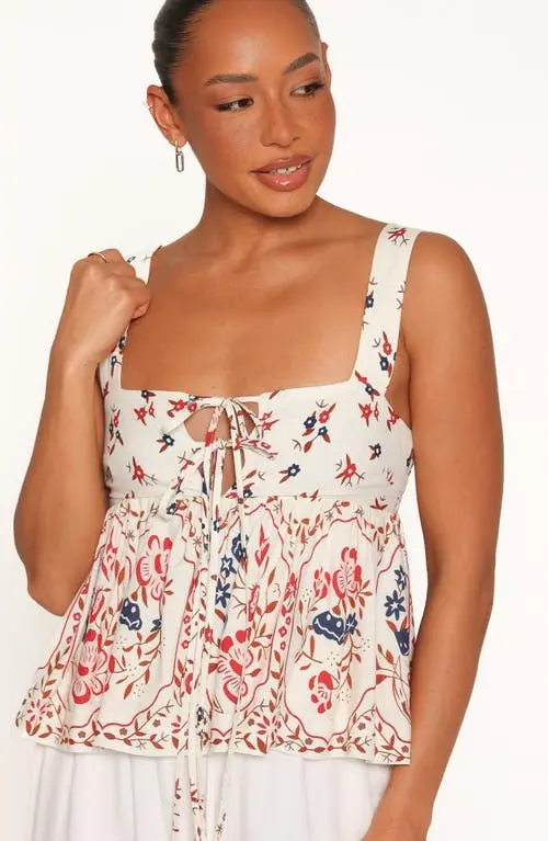 PETAL & PUP Ronnie Top With Square Neck And Front Tie Detail - Cream