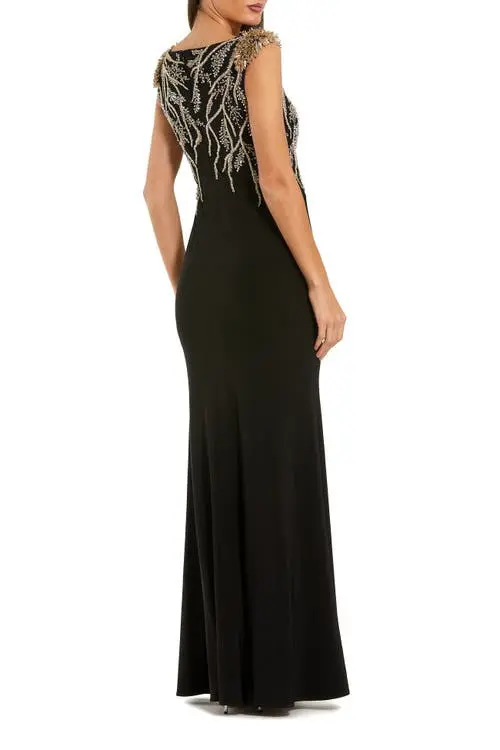Mac Duggal Hand Beaded Cap Sleeve Jersey Gown