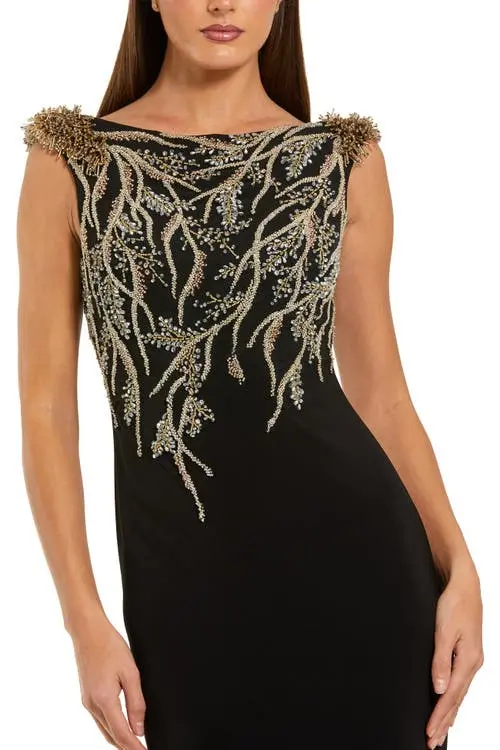 Mac Duggal Hand Beaded Cap Sleeve Jersey Gown