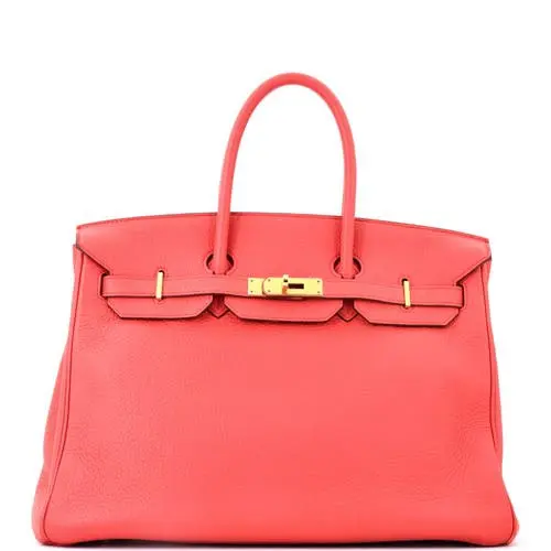 Hermès Birkin Handbag Pink Clemence With Gold Hardware 35 - Red