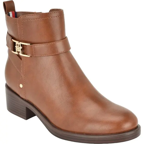 Tommy Hilfiger Idala Faux Leather Block Heel Bootie - Bark