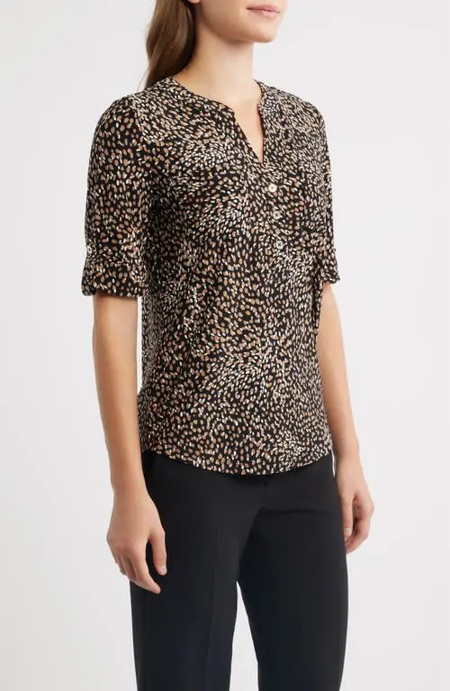 Anne Klein Abstract Dot Print Roll Tab Top