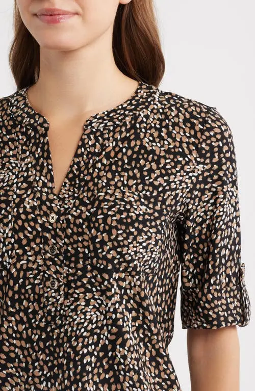 Anne Klein Abstract Dot Print Roll Tab Top