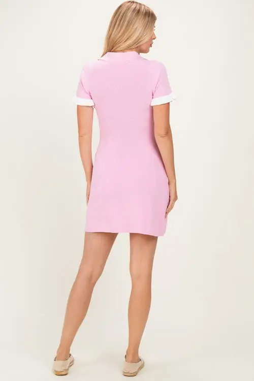 PINKBLUSH Knit Ruffle Sleeve Mini Polo Dress