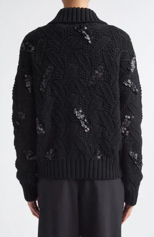 Eleventy Sequin Embellished Cable Stitch Wool Zip Cardigan